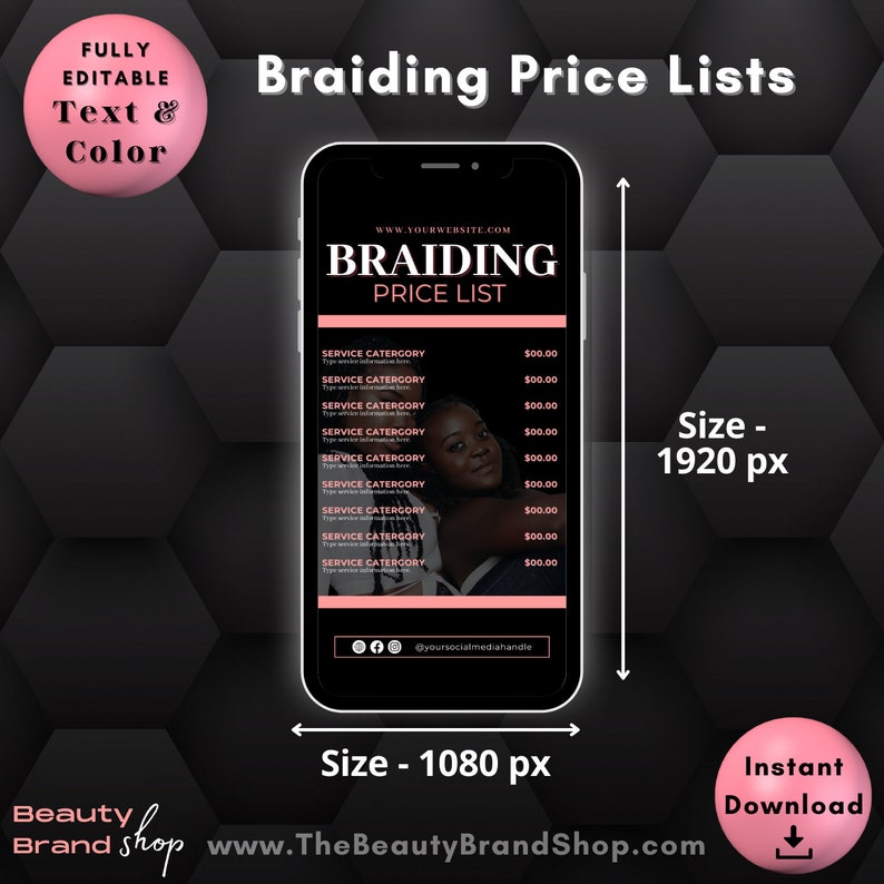 Braiding Price List Story Template, Beauty Hair Salon Stylists Pricing ...