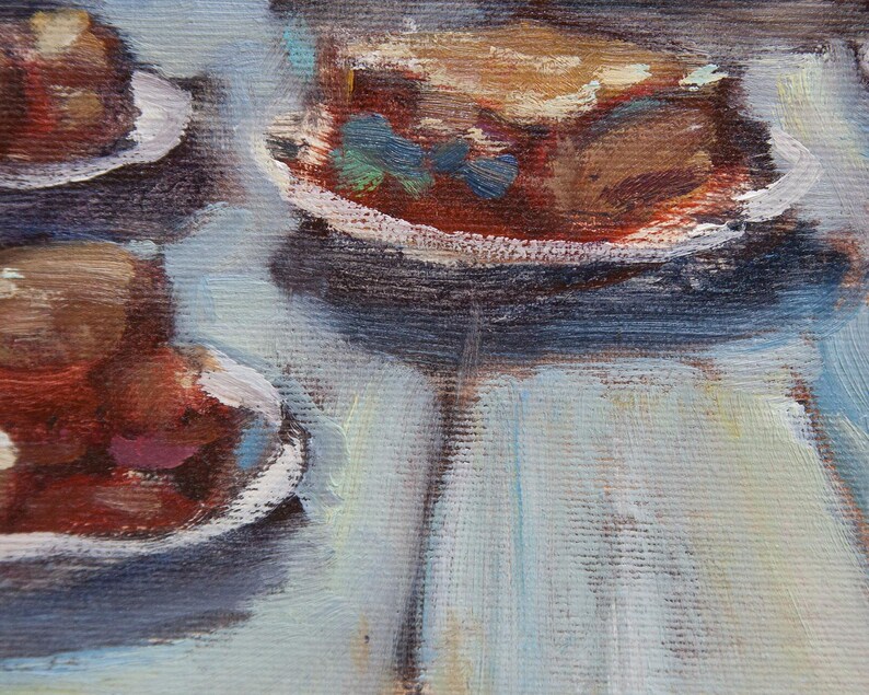 Original Oil Painting of Italian Cafe by the Sea, Ladies, Impressionist ...