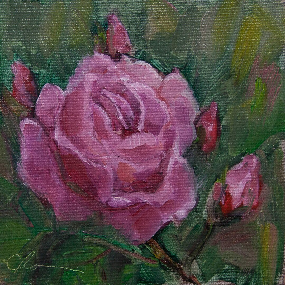 Small Pink Rose Painting, Mini Floral Oil Art, Romantic Botanical Wall ...