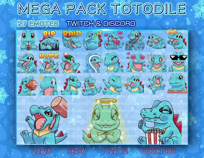 Totodile Mega Pack Emotes/ Totodile Chibi/ Emotes Discord/ Emotes ...