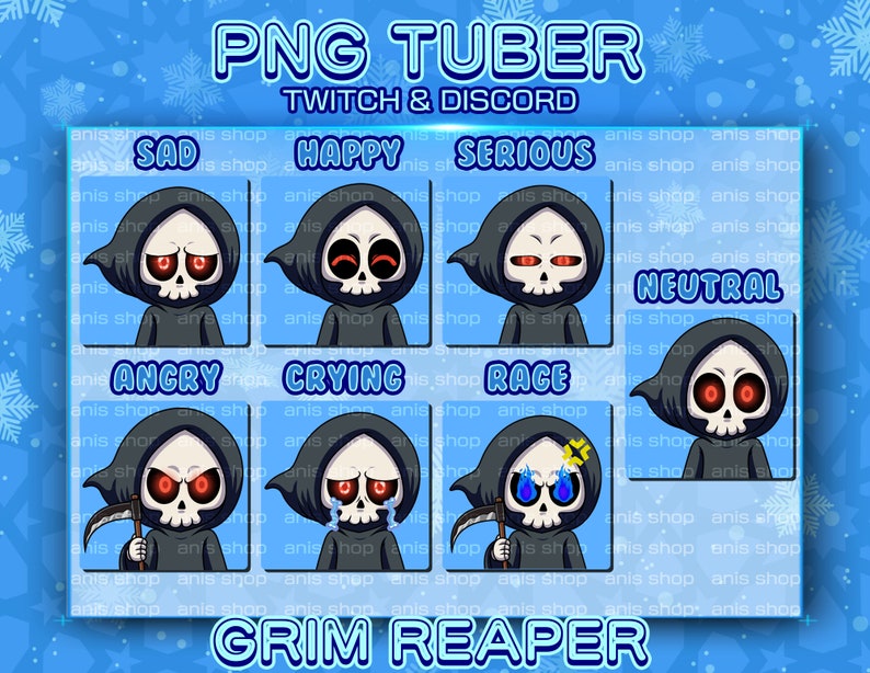 Grim Reaper Style Pngtuber With 7 Expressions ,ready PNG Tuber Ideal ...