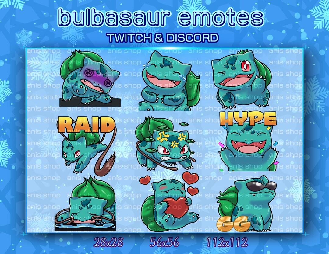 Bulbasaur Emotes/ Bulbasaur Chibi/ Emotes Discord/ Emotes Twitch - Etsy