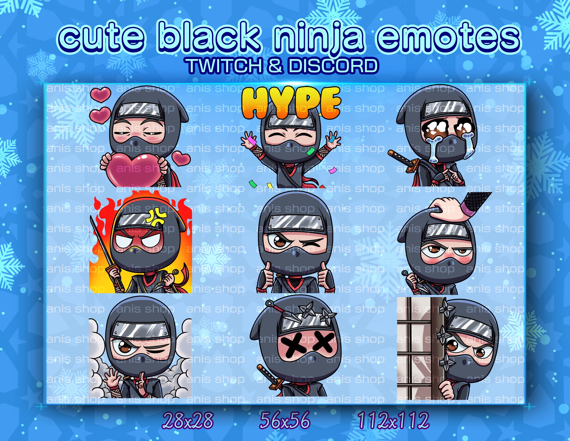 Black Ninja Emotes/ Black Ninja Chibi/ Emotes Discord/ Emotes Twitch ...