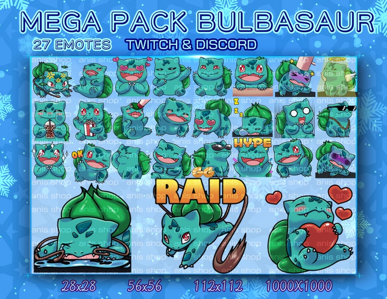 Bulbasaur Mega Pack Emotes/ Bulbasaur Chibi/ Emotes Discord/ Emotes ...