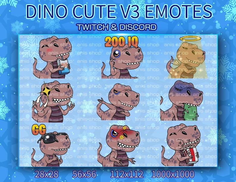Dino 4 V3 Emotes/ Diino Chibi/ Emotes Discord/ Emotes Twitch/dinosaurus ...