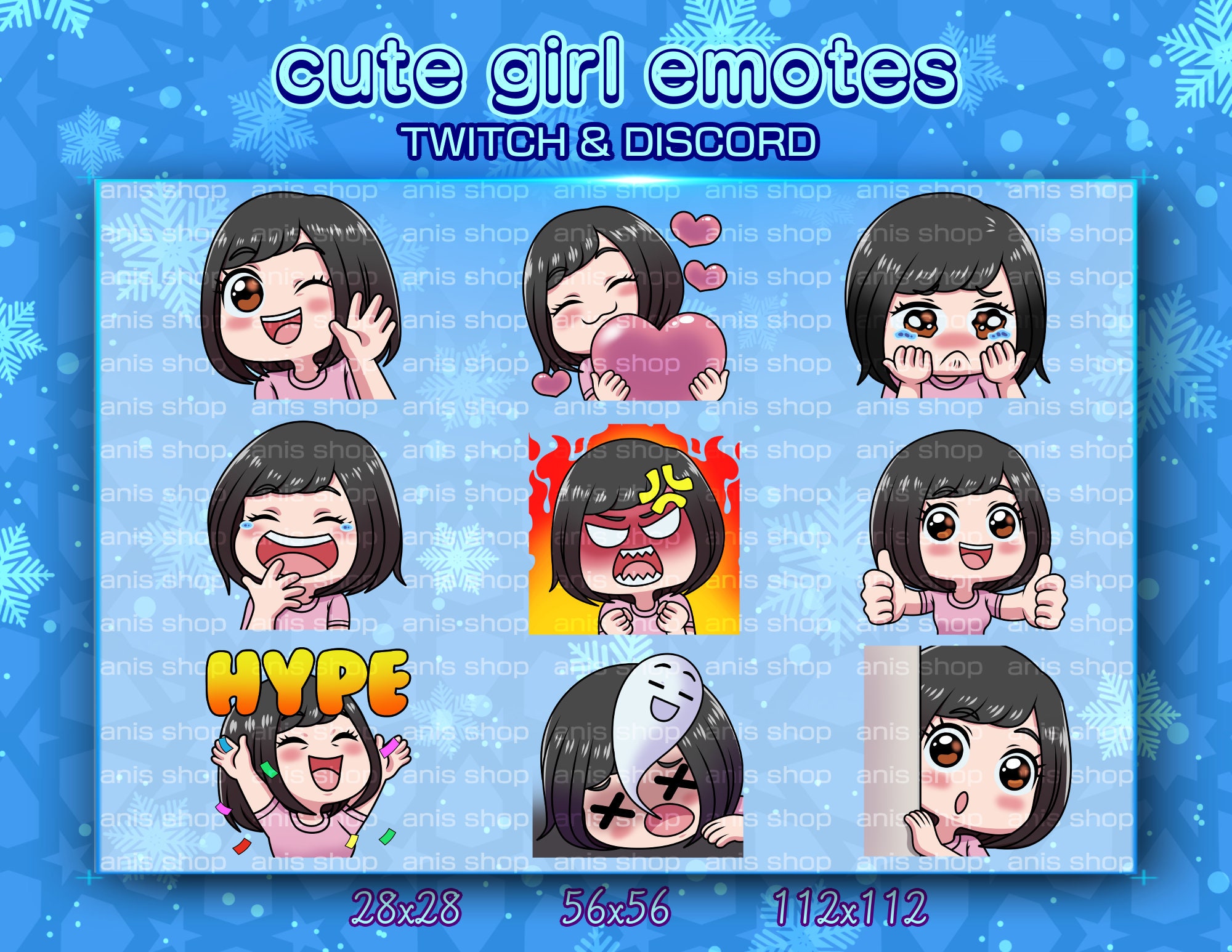 Cute Girl Emotes/ Black Hair Chibi/ Emotes Discord/ Emotes Twitch ...