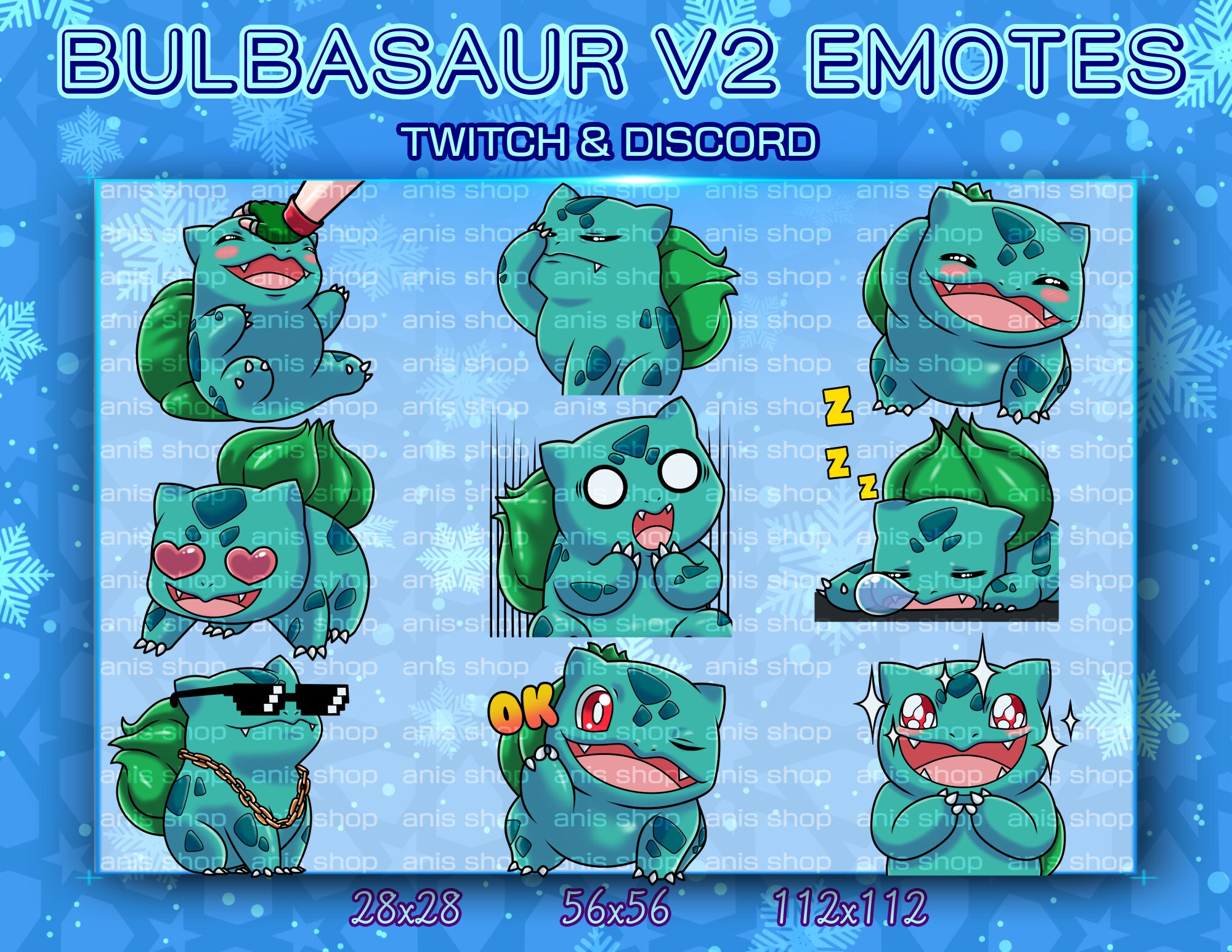 Bulbasaur V2 Emotes/ Bulbasaur Chibi/ Emotes Discord/ Emotes Twitch ...