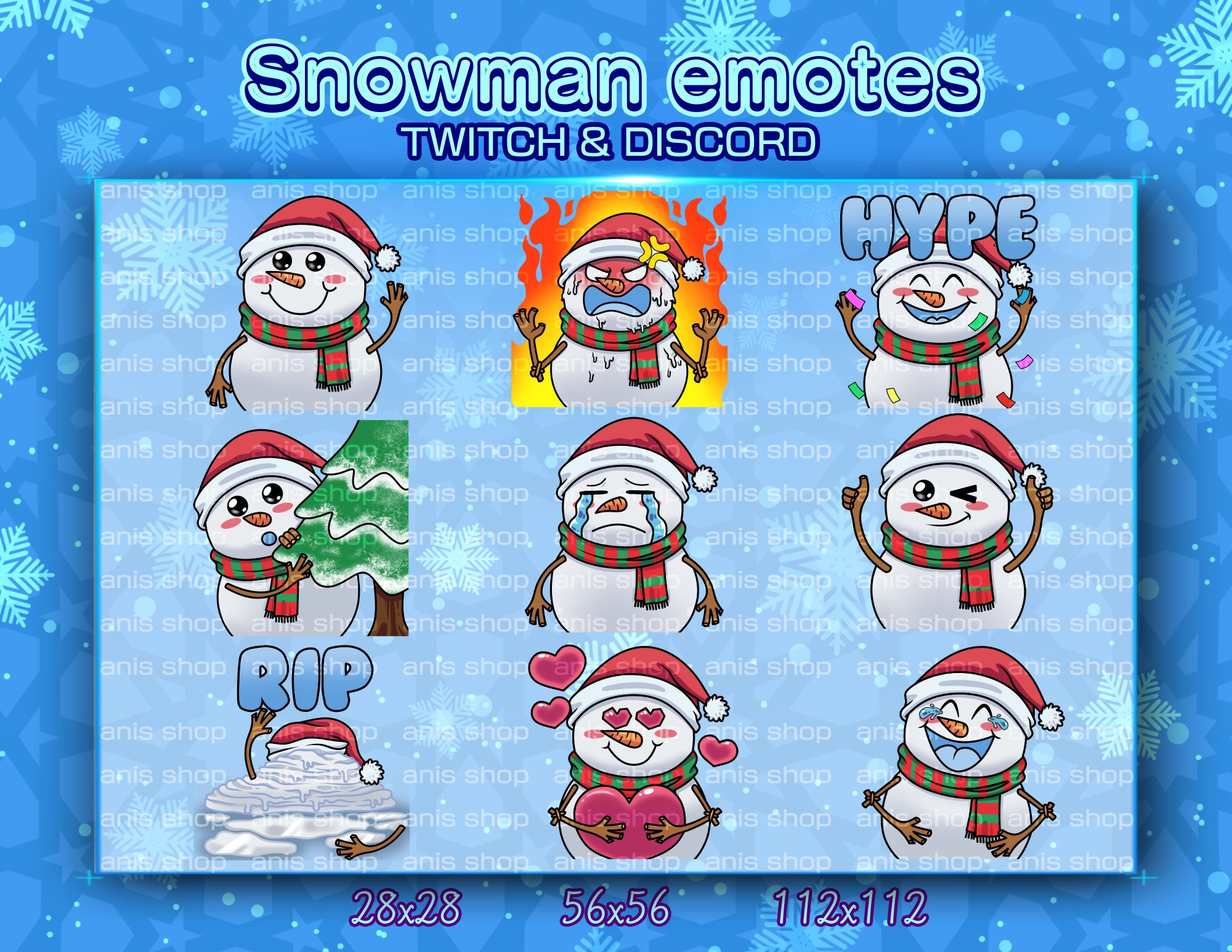 Snowman Emotes/ Snowman Chibi/ Emotes Discord/ Emotes Twitch/ Christmas ...