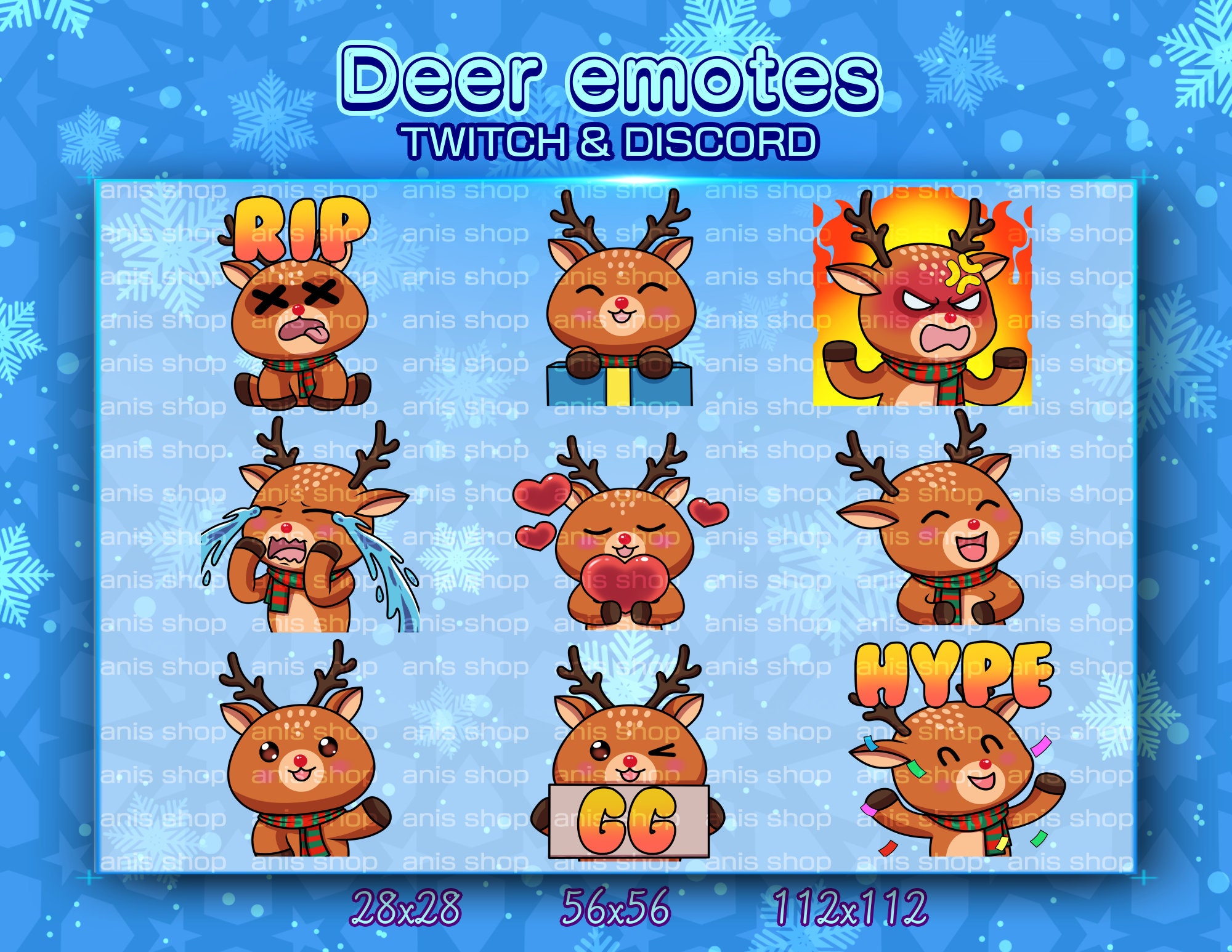 Deer Emotes/ Deer Chibi/ Emotes Discord/ Emotes Twitch/ Christmas ...