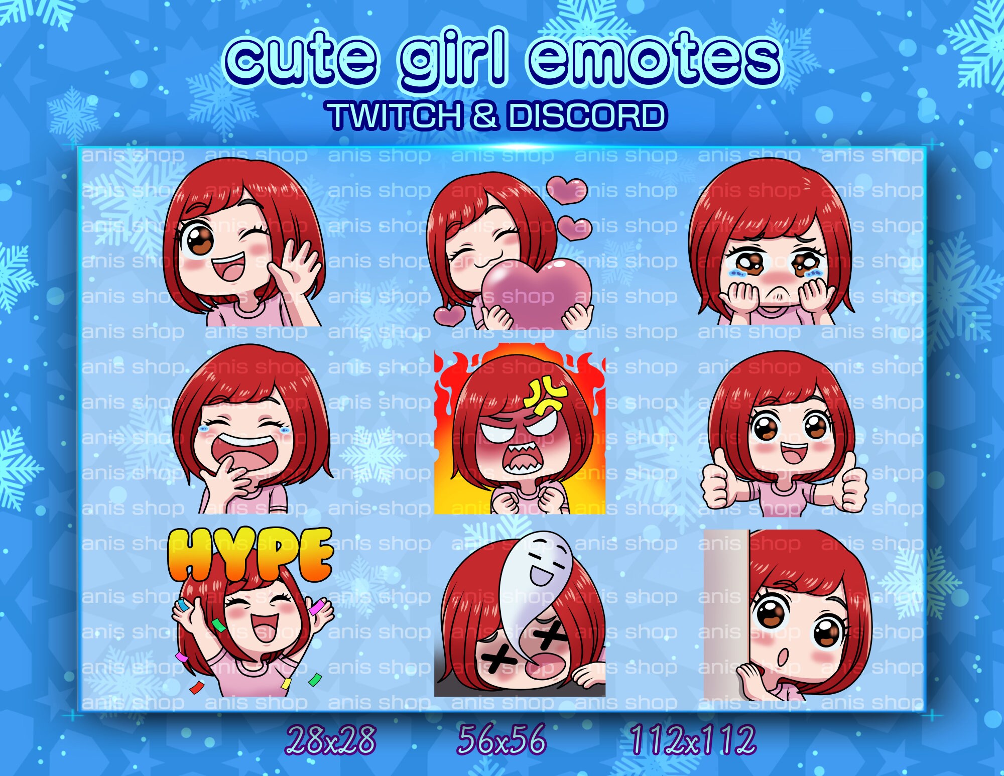 Cute Girl Emotes/ Red Hair Chibi/ Emotes Discord/ Emotes Twitch/ Avatar ...