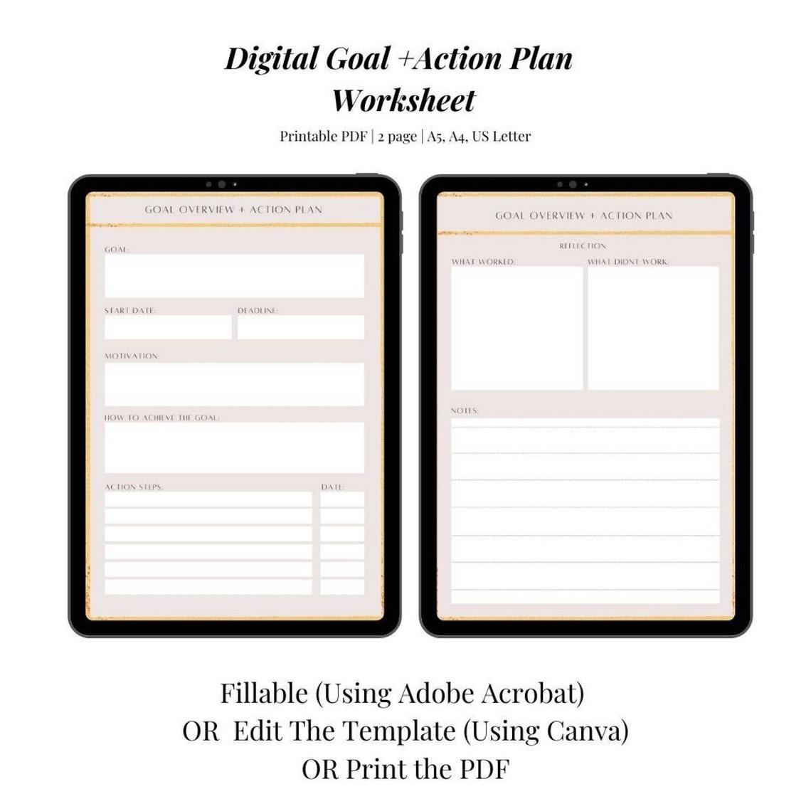 Goals + Action Plan Worksheet, 2022 Goals Printable, Goal Setting ...