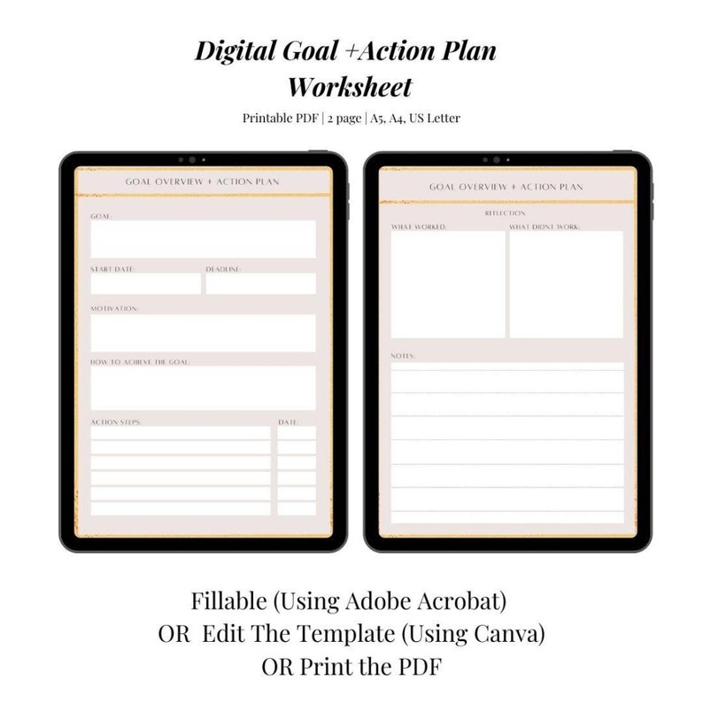 Goals + Action Plan Worksheet, 2022 Goals Printable, Goal Setting ...