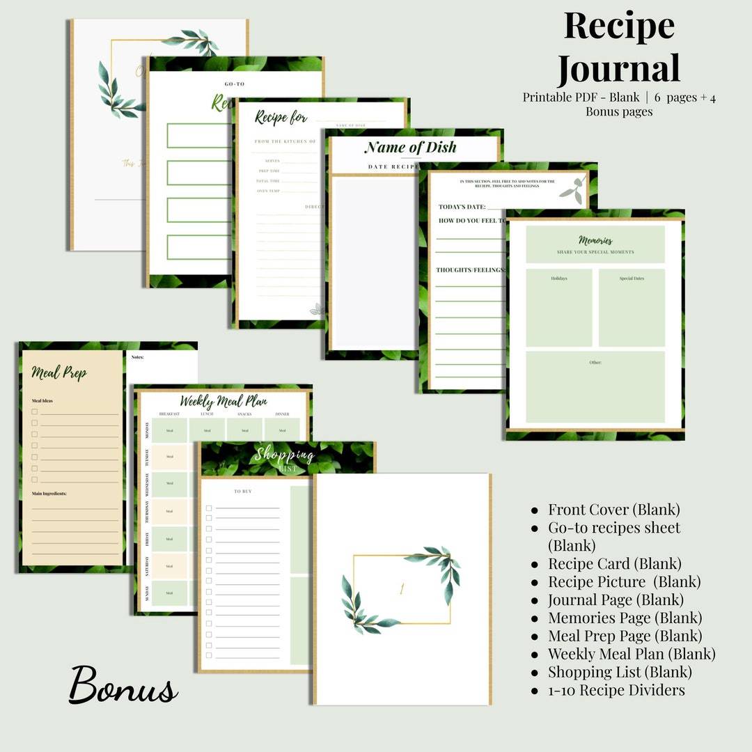 Recipe Journal Printable Kit, Recipe Binder Printable Kit, Recipe Book ...