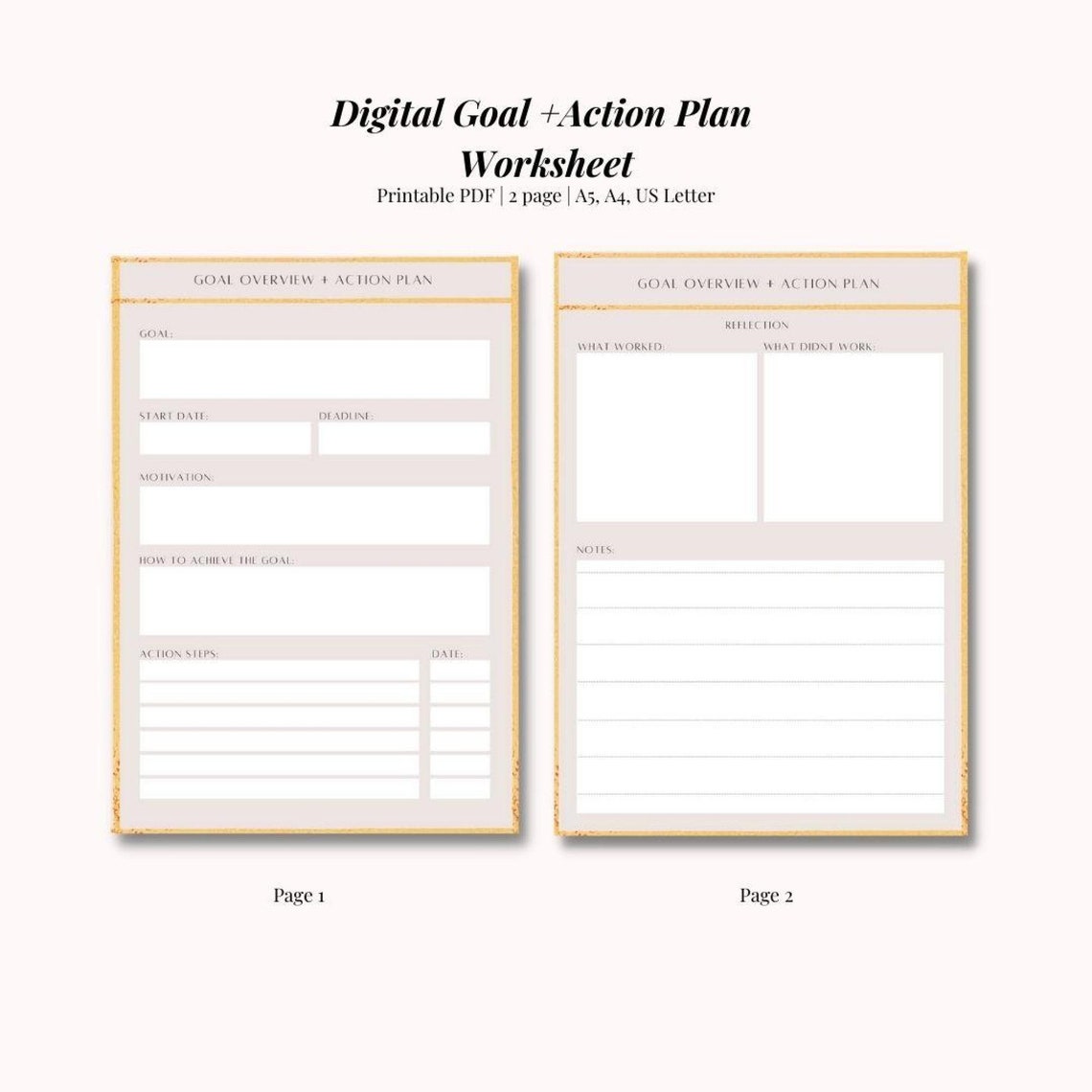 Goals + Action Plan Worksheet, 2022 Goals Printable, Goal Setting ...