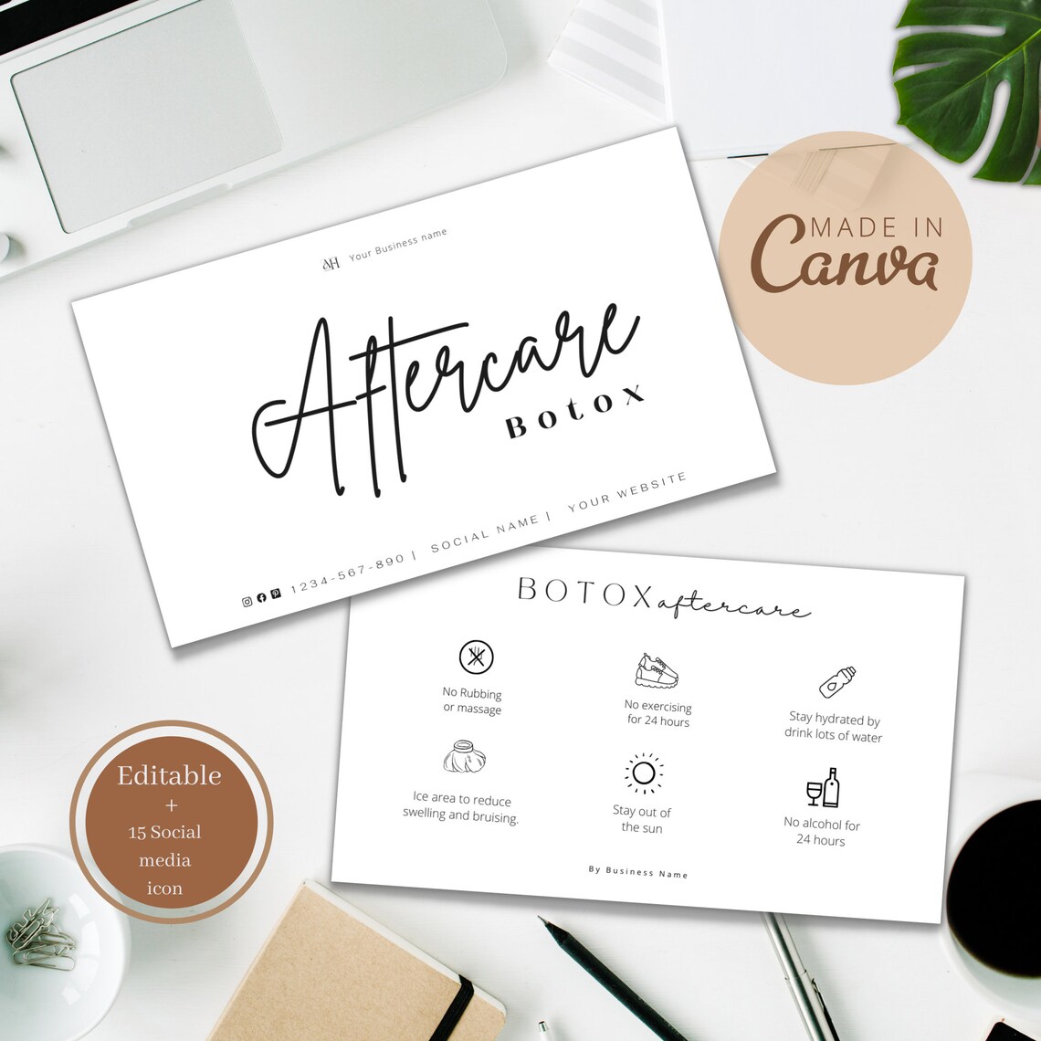 Botox Aftercare Card Design Templates, Editable, Printable, Instant ...