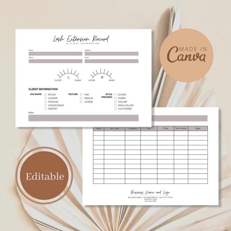Eyelash Extensions Client Record Card Form - Instant Download Templates ...