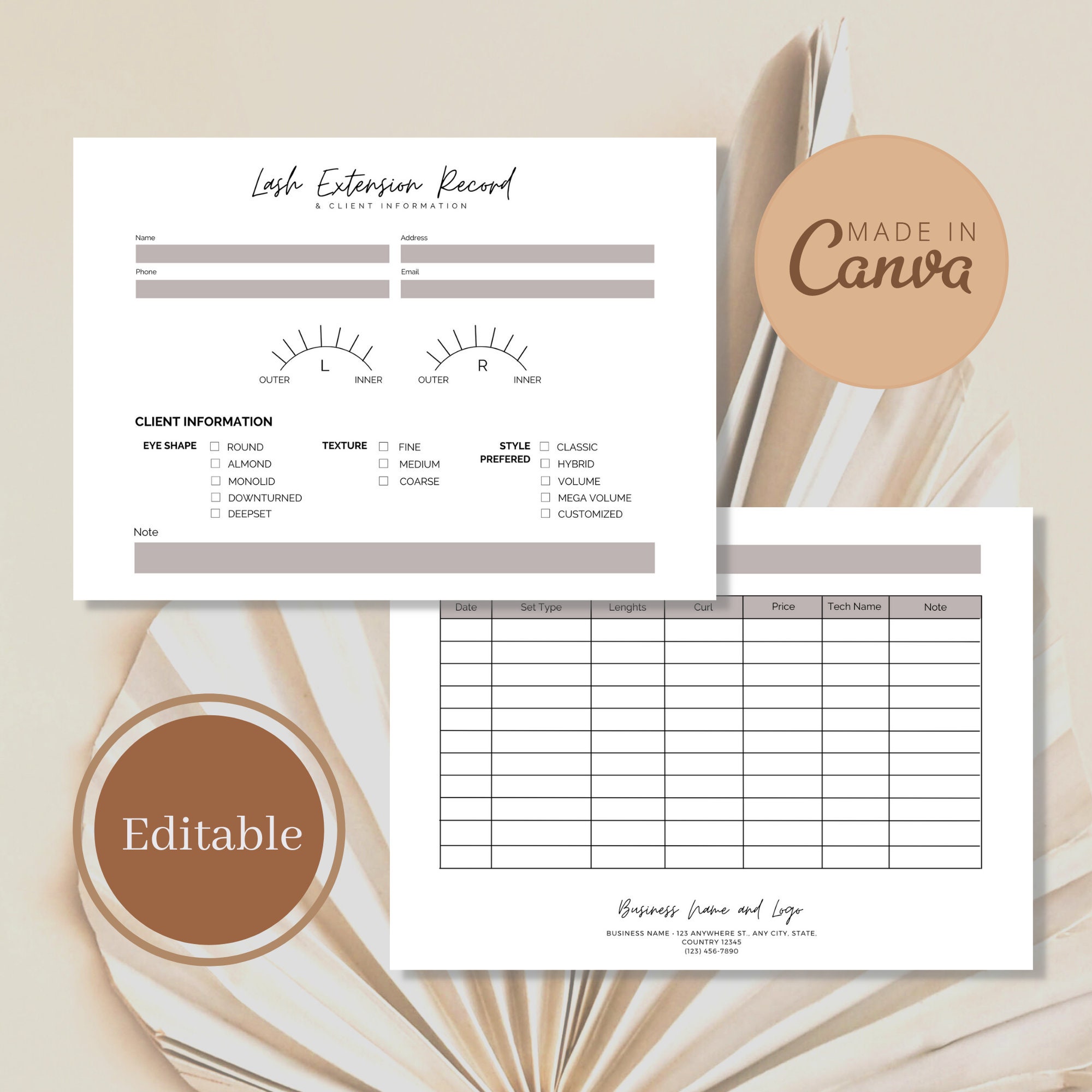 Eyelash Extensions Client Record Card Form - Instant Download Templates ...