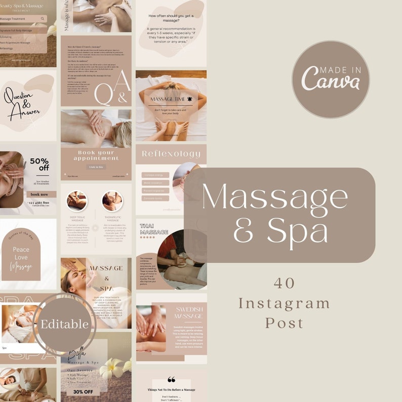 Aesthetician Instagram Post Templates: Massage & Spa (canva) - Etsy