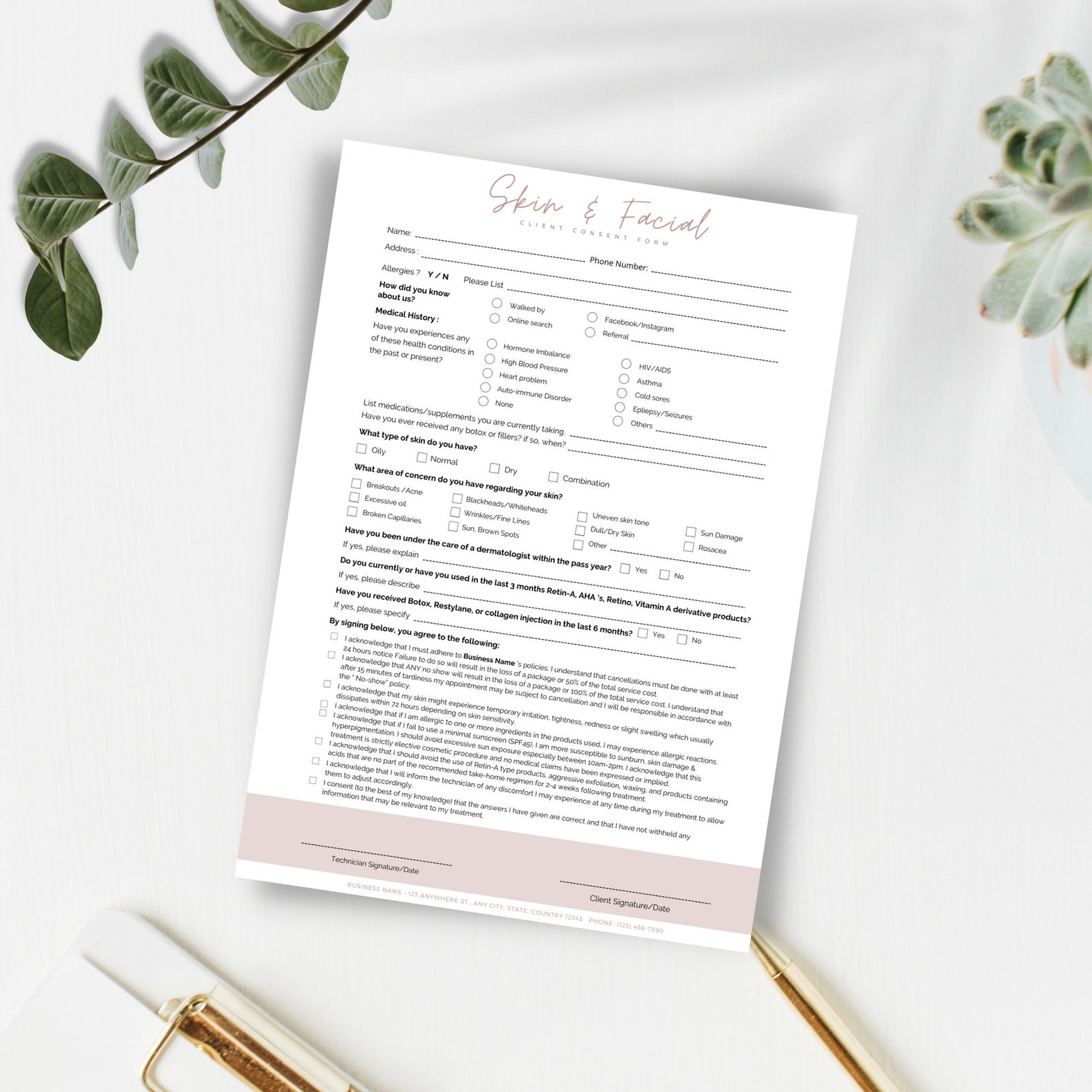 Skin and Facial Consent Form, Medical History Form,minimal Consent Form ...