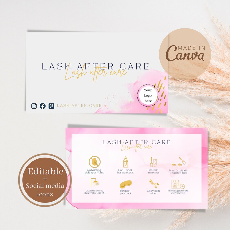 Lash Care Card, Editable Lash Extensions After Care Card, Lash ...