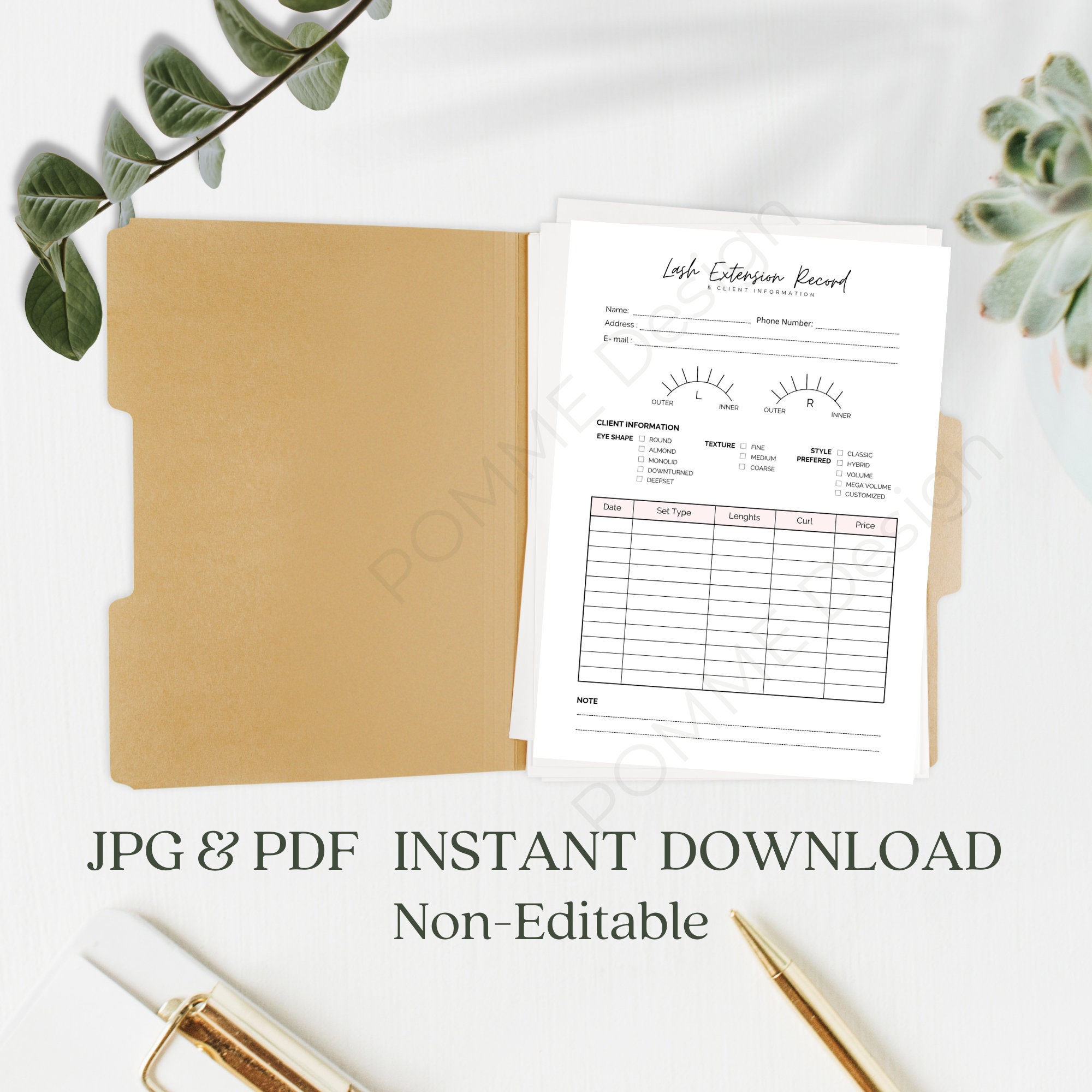 Eyelash Extensions Client Record Card: Printable Information Form ...