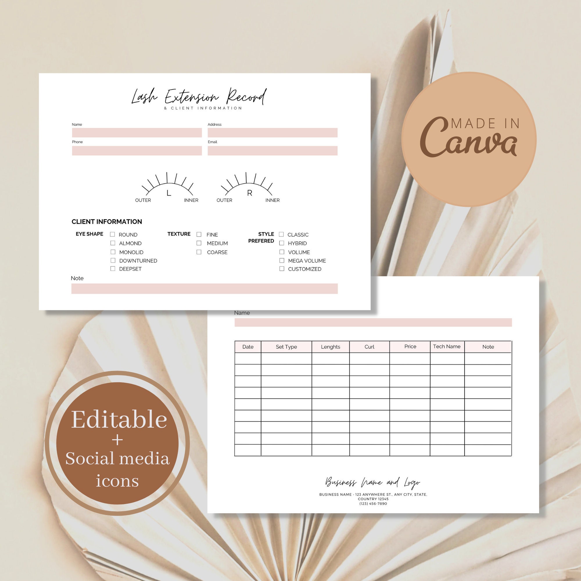 Eyelash Extensions Client Record Card Form - Instant Download Templates ...