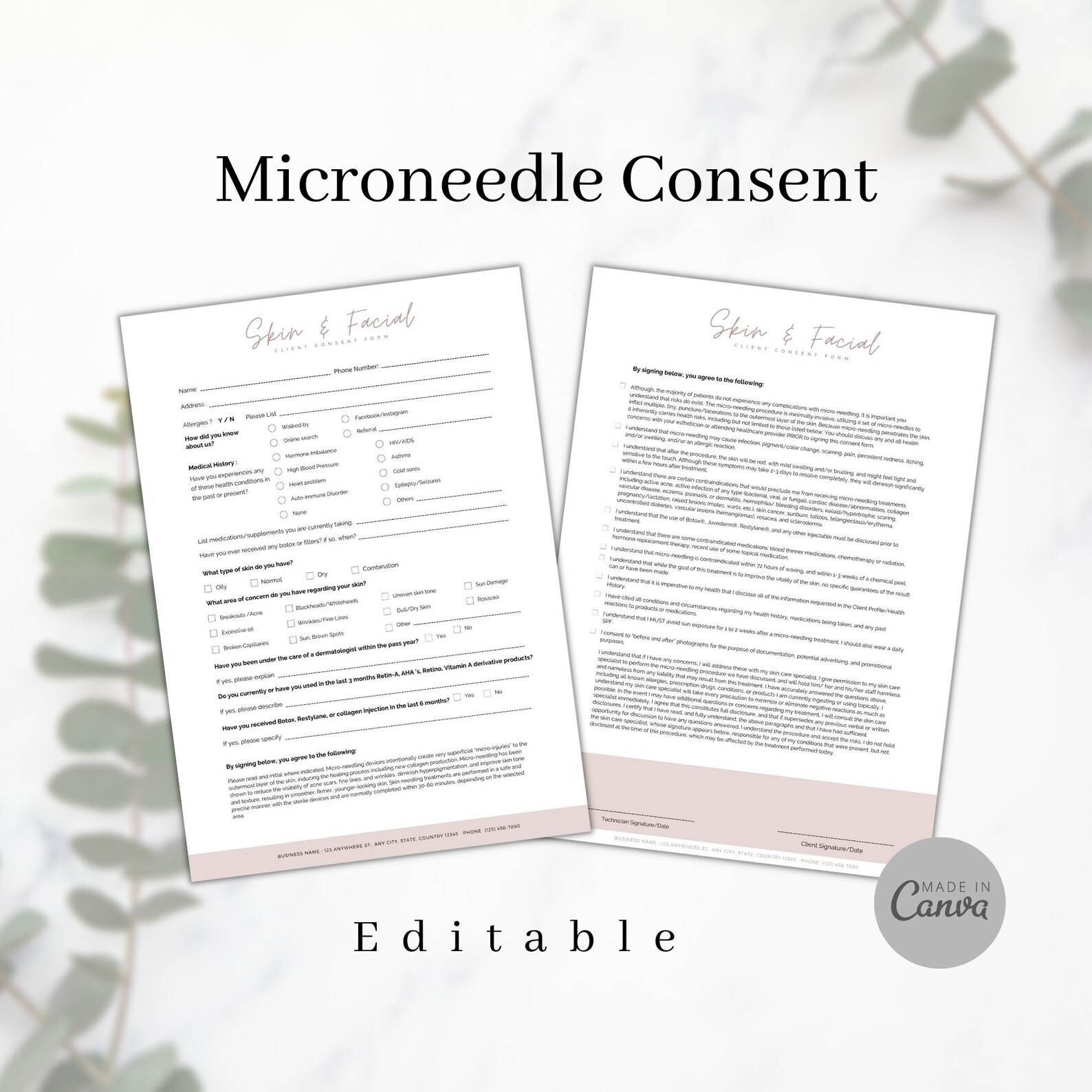Micro-needling, Client Consent Form, Skin & Facial Consent Form ...