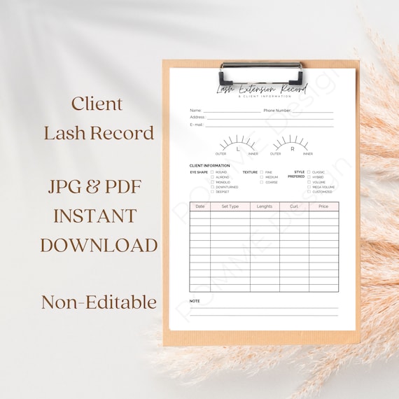 Eyelash Extensions Client Record Card Form Lash Extensions | Etsy