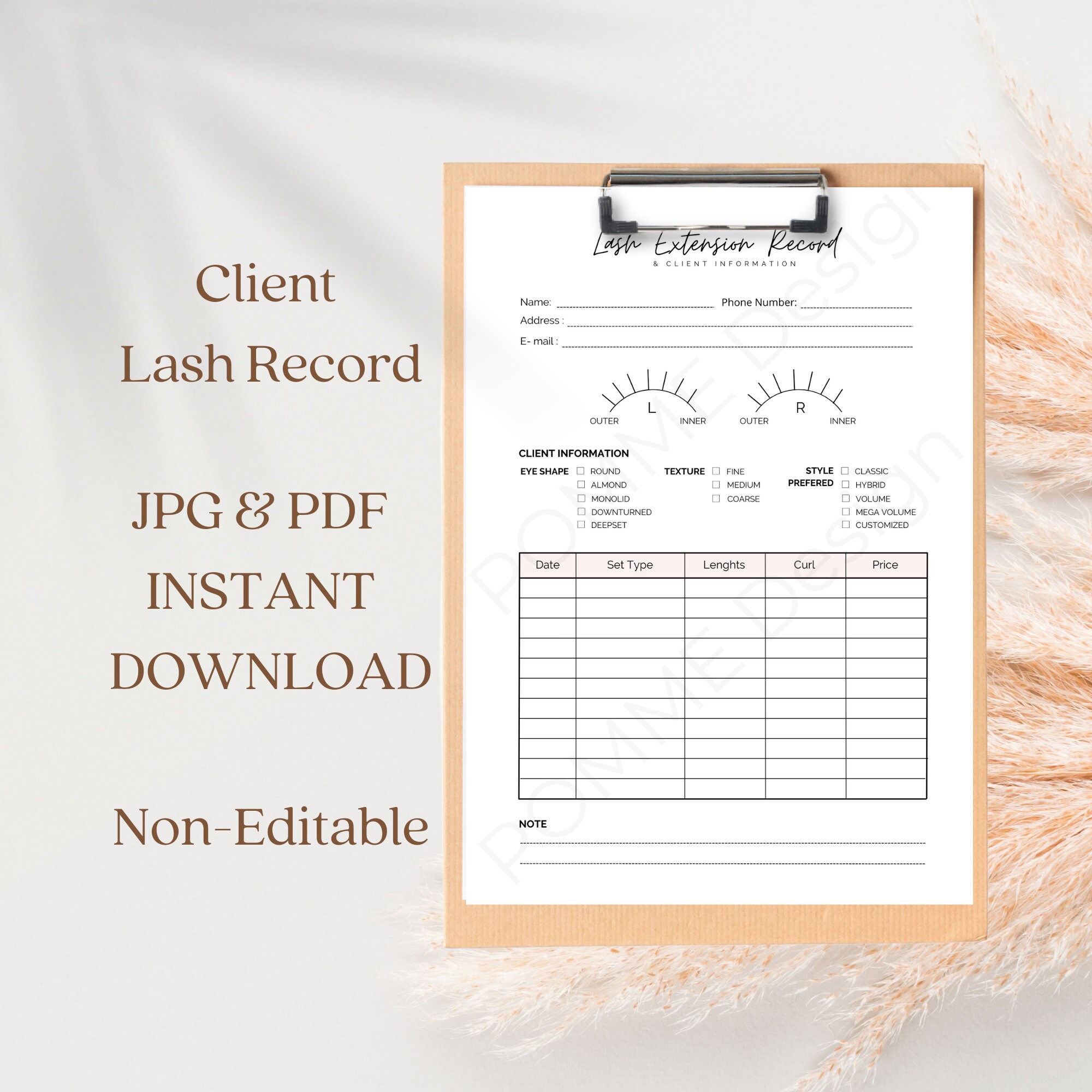 Eyelash Extensions Client Record Card: Printable Information Form ...