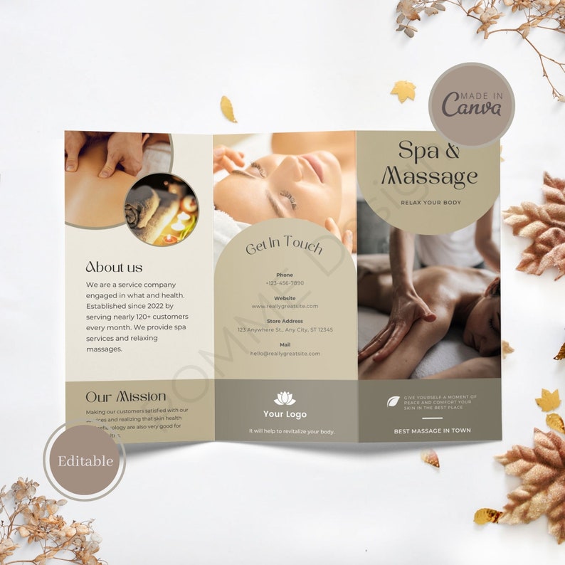 Massage Trifold Brochure: Canva Template (A4) - Etsy
