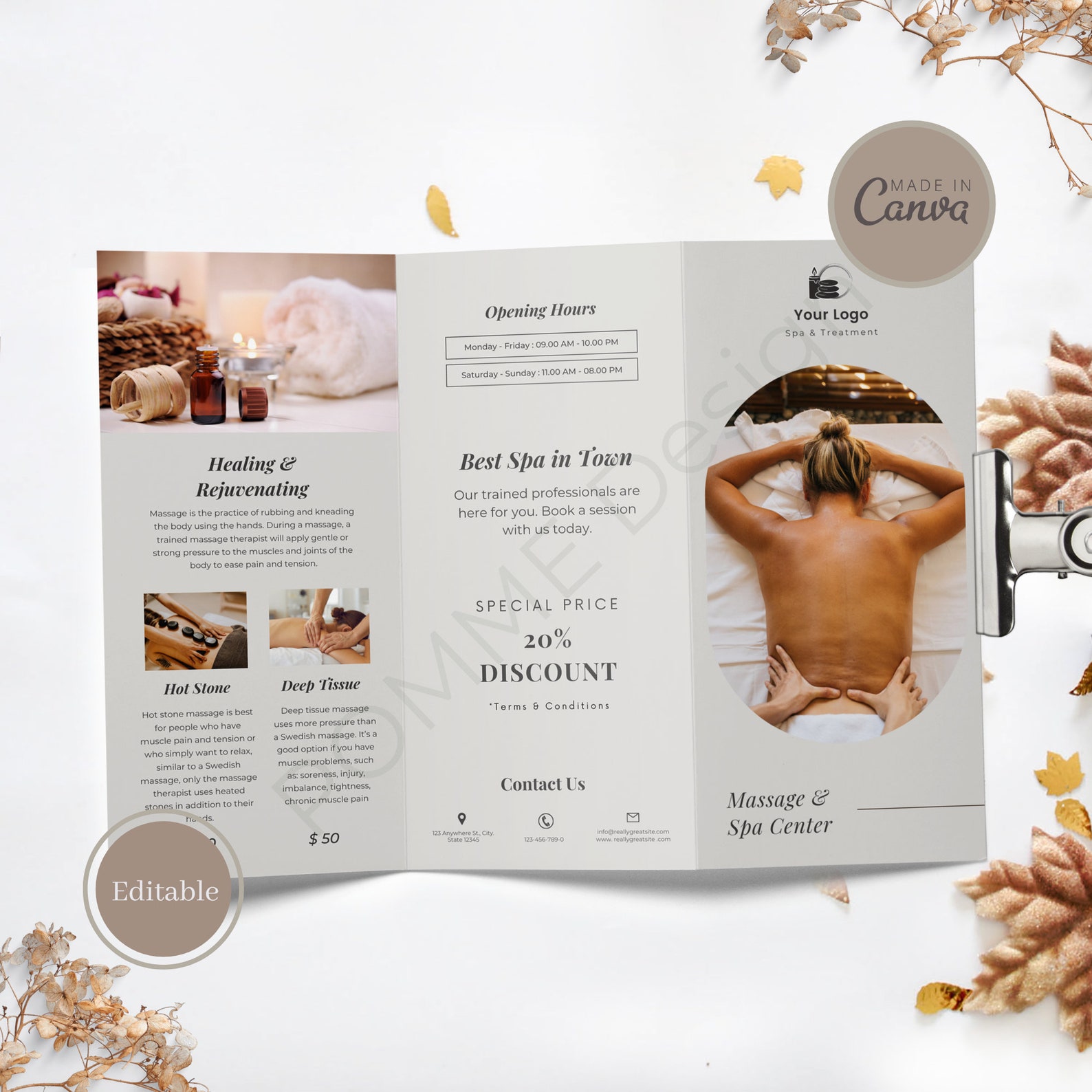 Massage Trifold Brochure I Massage Therapist Brochure ,printable Massage Brochure,canva Brochure ...