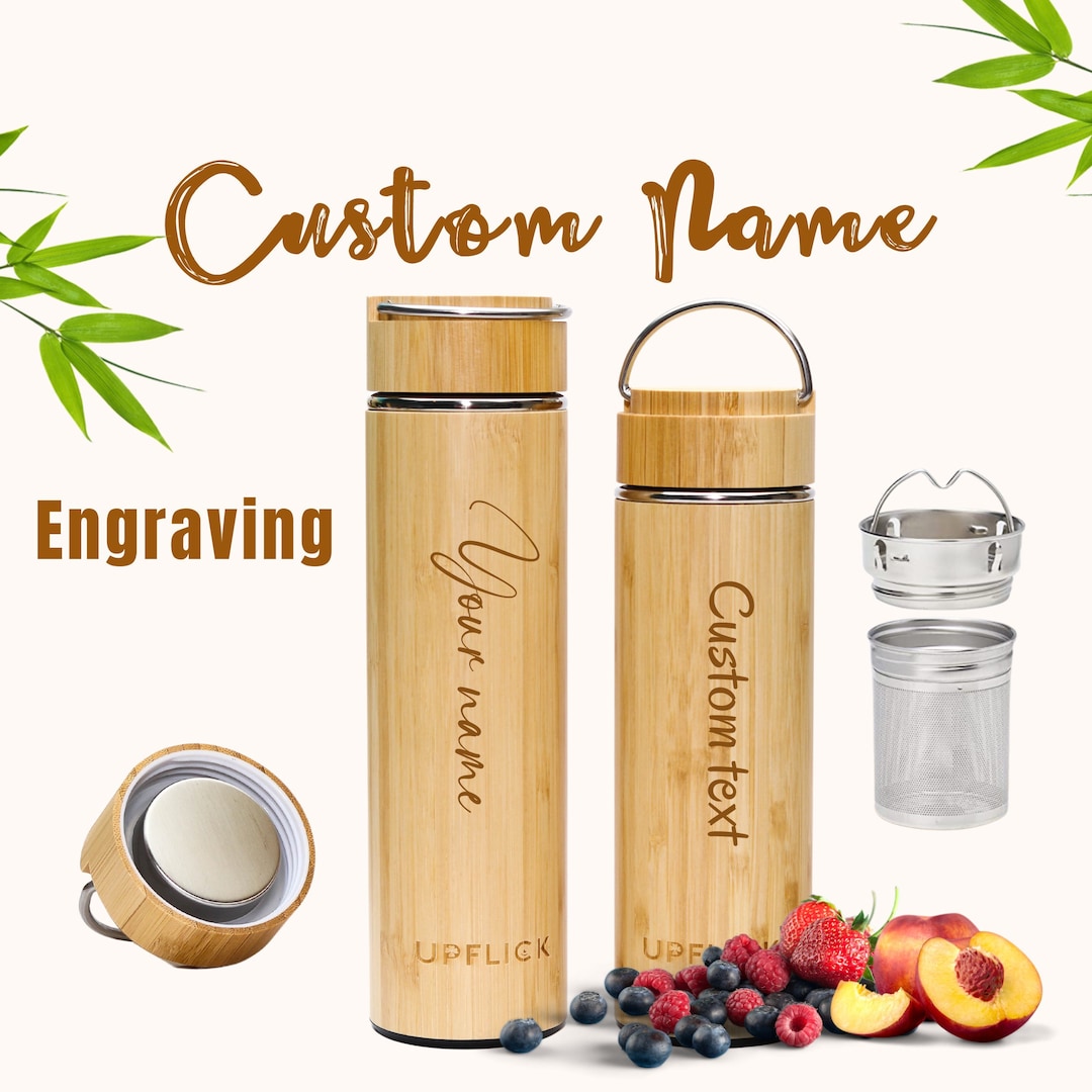 Personalized Bamboo Water Bottle Tea Infuser Wooden Tumbler Custom Name ...
