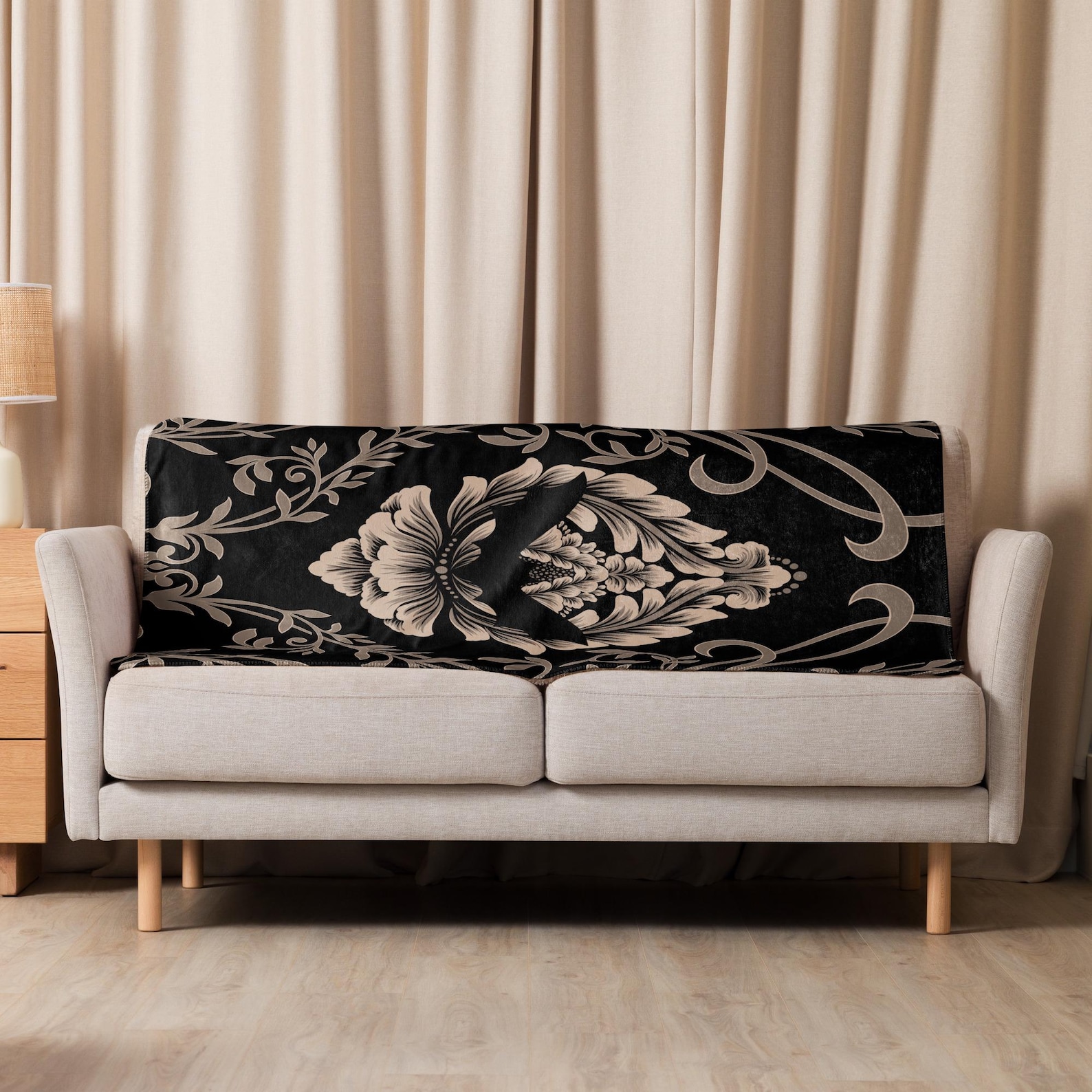 Victorian Gothic Bat Damask Sherpa Blanket, Damask Leaves and Vine ...