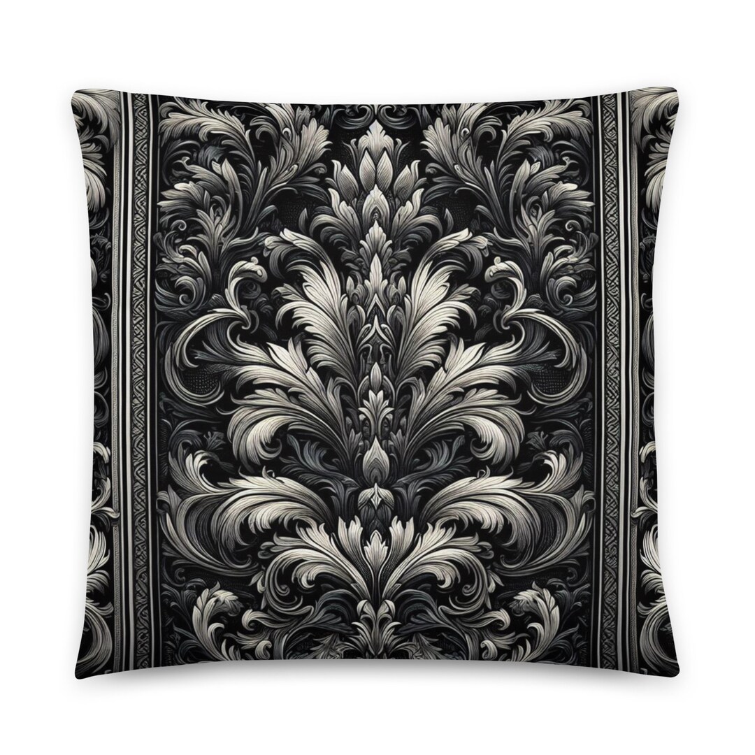 Gothic Whispers- Black Grey & White Gothic Damask Pillow, Gothic Pillow ...