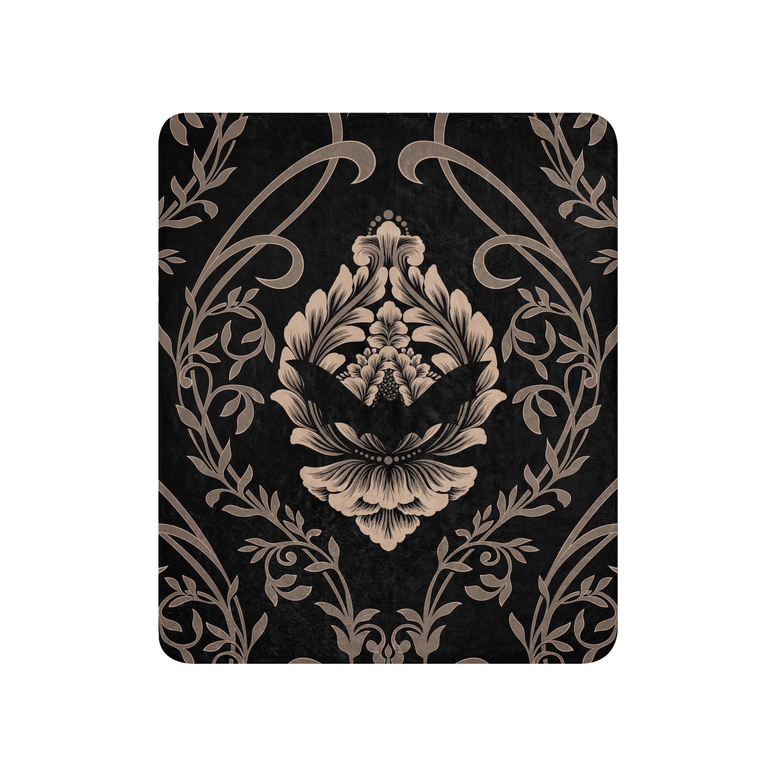 Victorian Gothic Bat Damask Sherpa Blanket, Damask Leaves and Vine ...