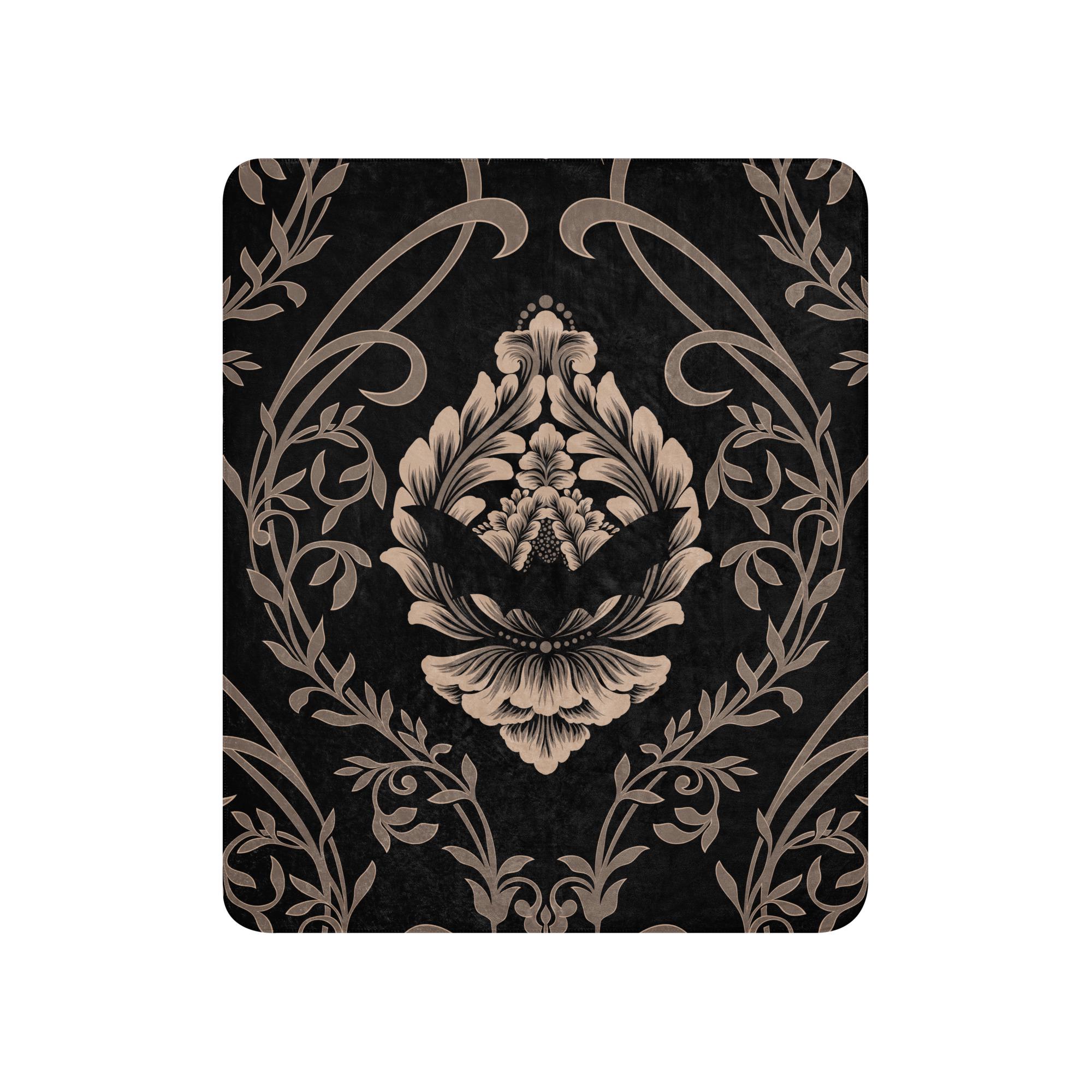 Victorian Gothic Bat Damask Sherpa Blanket, Damask Leaves and Vine ...