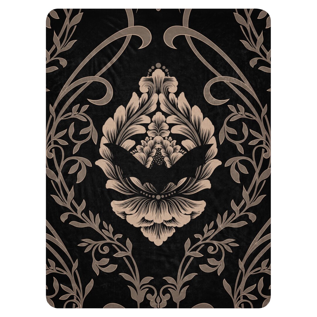 Victorian Gothic Bat Damask Sherpa Blanket, Damask Leaves and Vine ...