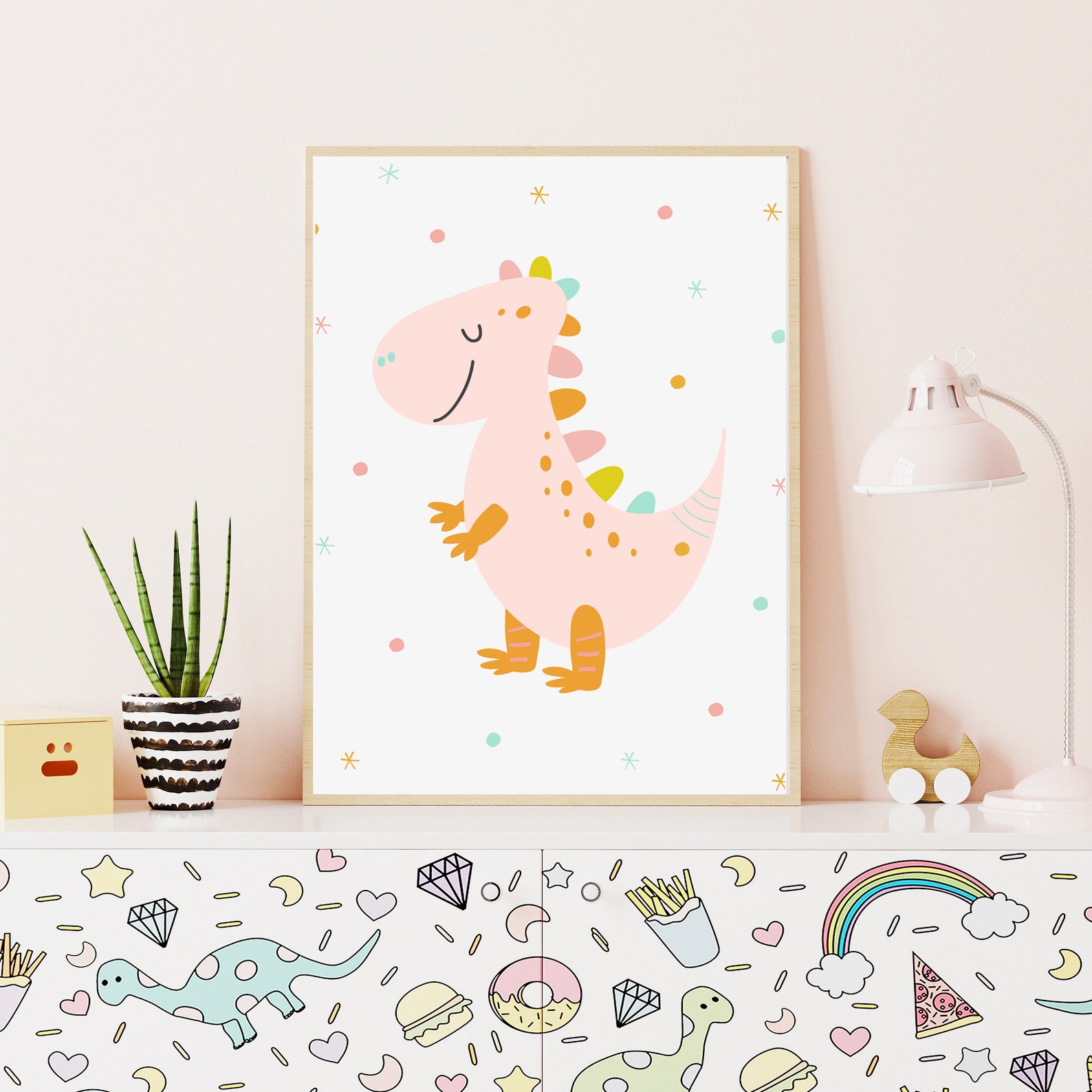 Dinosaur Nursery Prints, Pink Dinosaur Art Prints, Girl Dinosaur ...