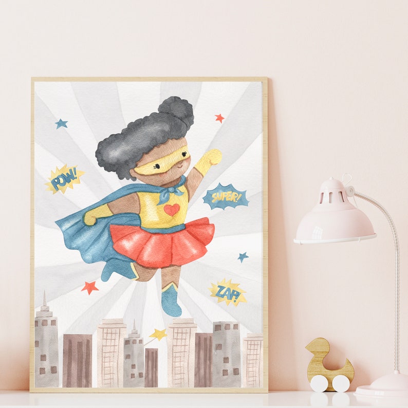 Superhero Wall Art Prints, Supergirl Watercolor Poster, Kids Room Art ...