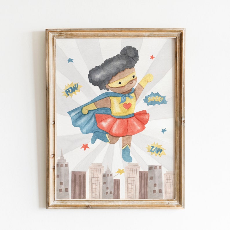 Superhero Wall Art Prints, Supergirl Watercolor Poster, Kids Room Art ...