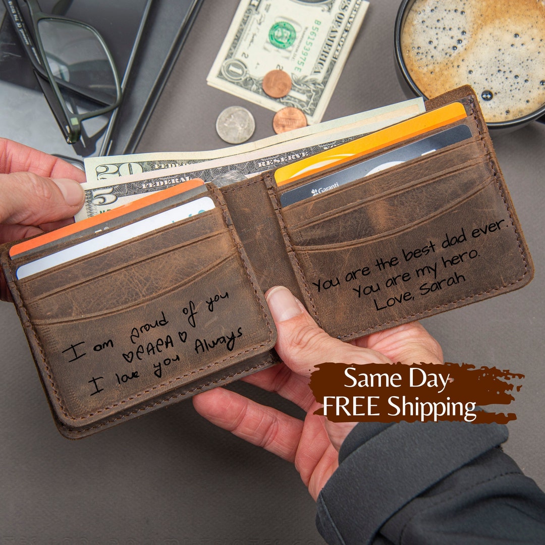 Personalized Leather Men’s Wallet: Custom Engraved Handwriting Design ...
