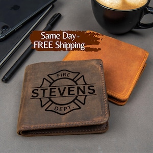 Fireman Gift, Personalized Gift for Him, Custom Leather Wallet ...
