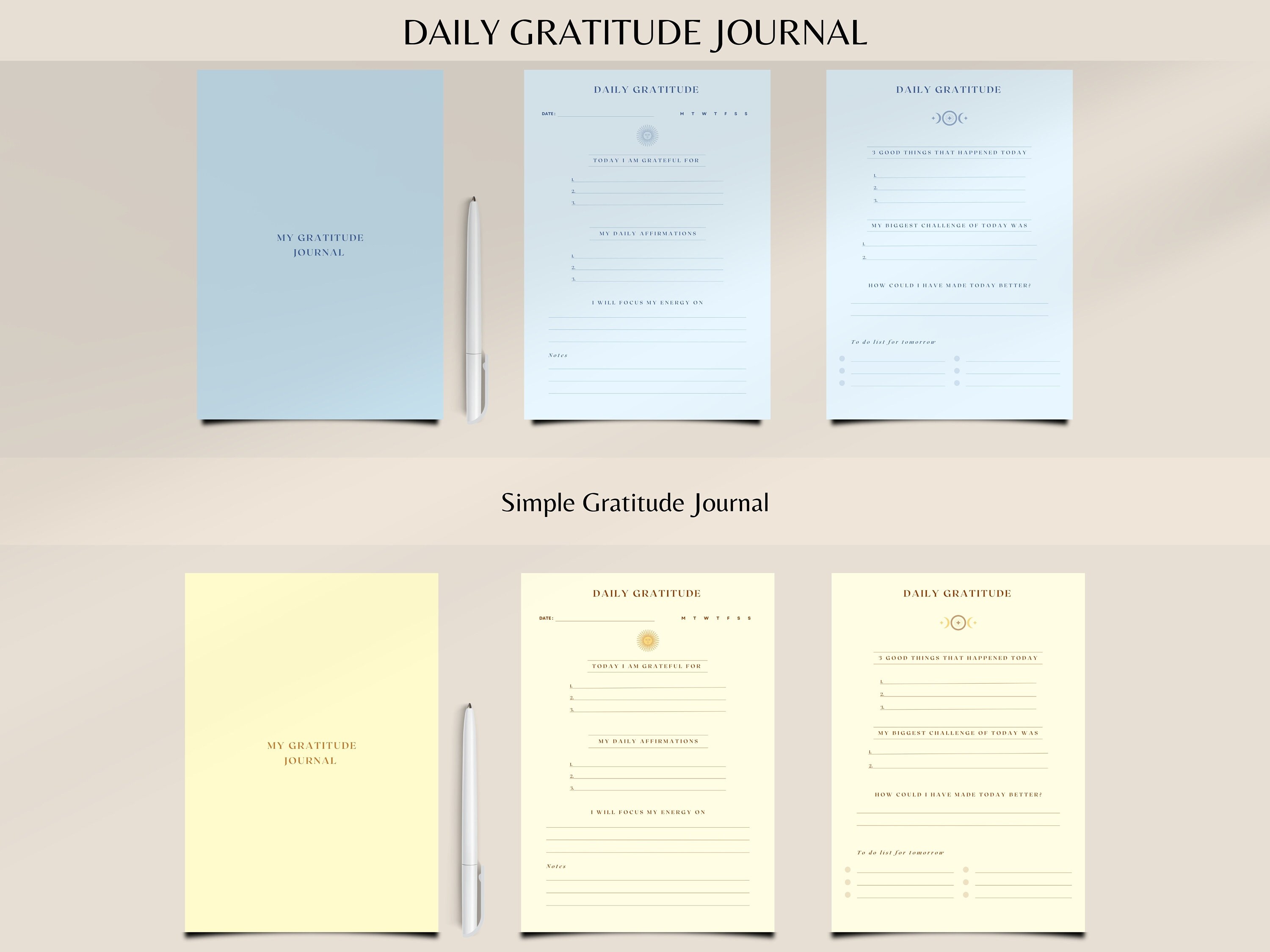 Ultimate Printable Gratitude Journal Bundle A4, 5 Colors, Morning ...