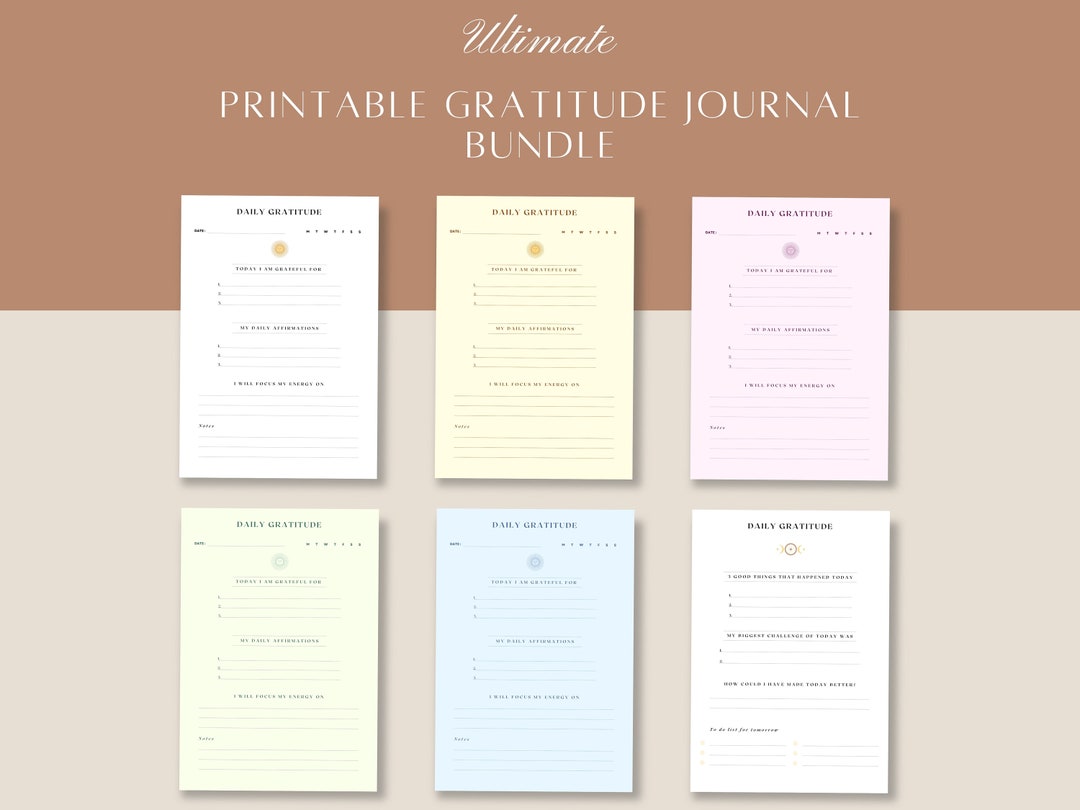 Ultimate Printable Gratitude Journal Bundle A4, 5 Colors, Morning ...