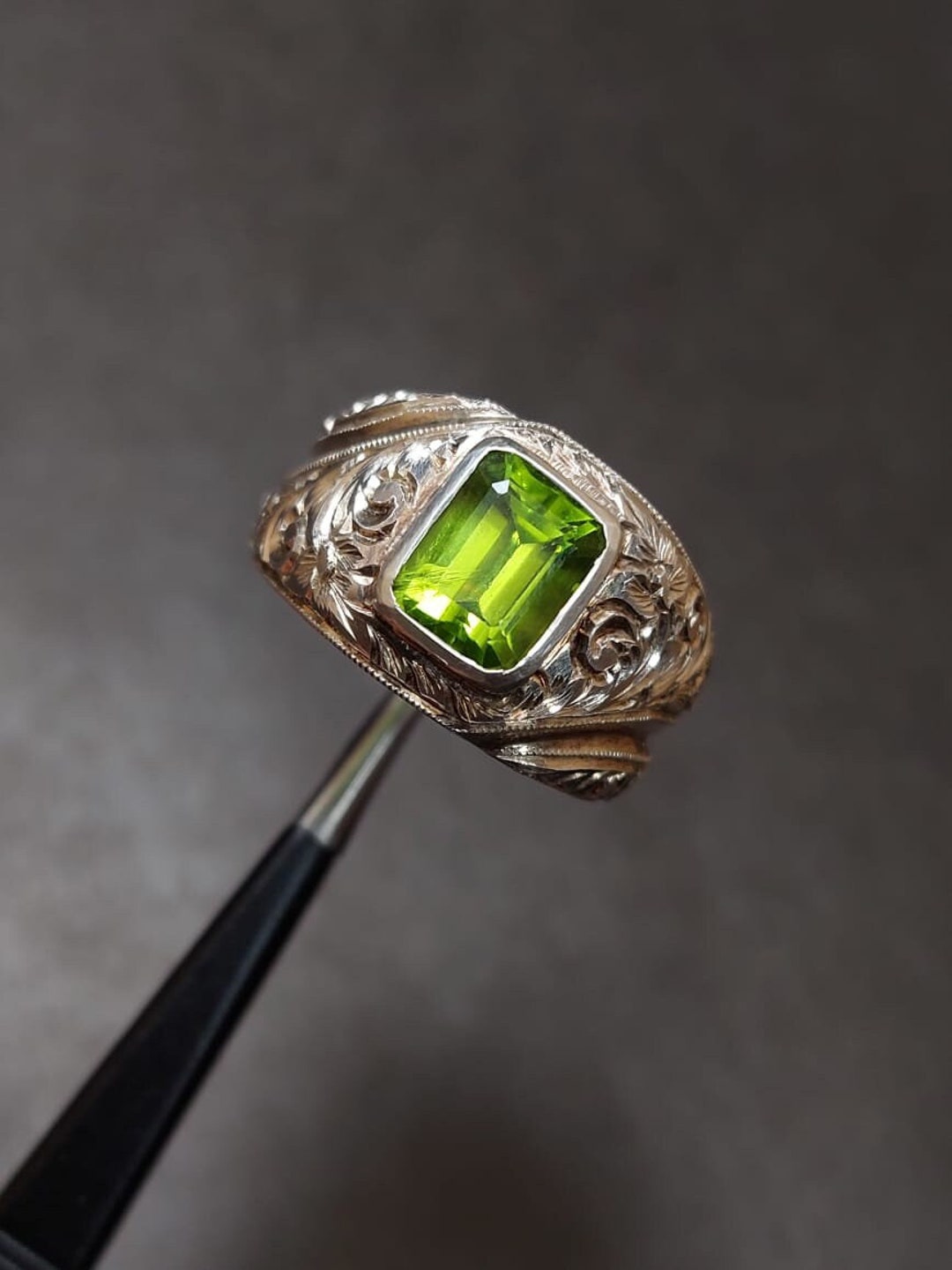 Natural Mens Peridot Ring Sterling Silver 925 Hand Crafted High Quality ...