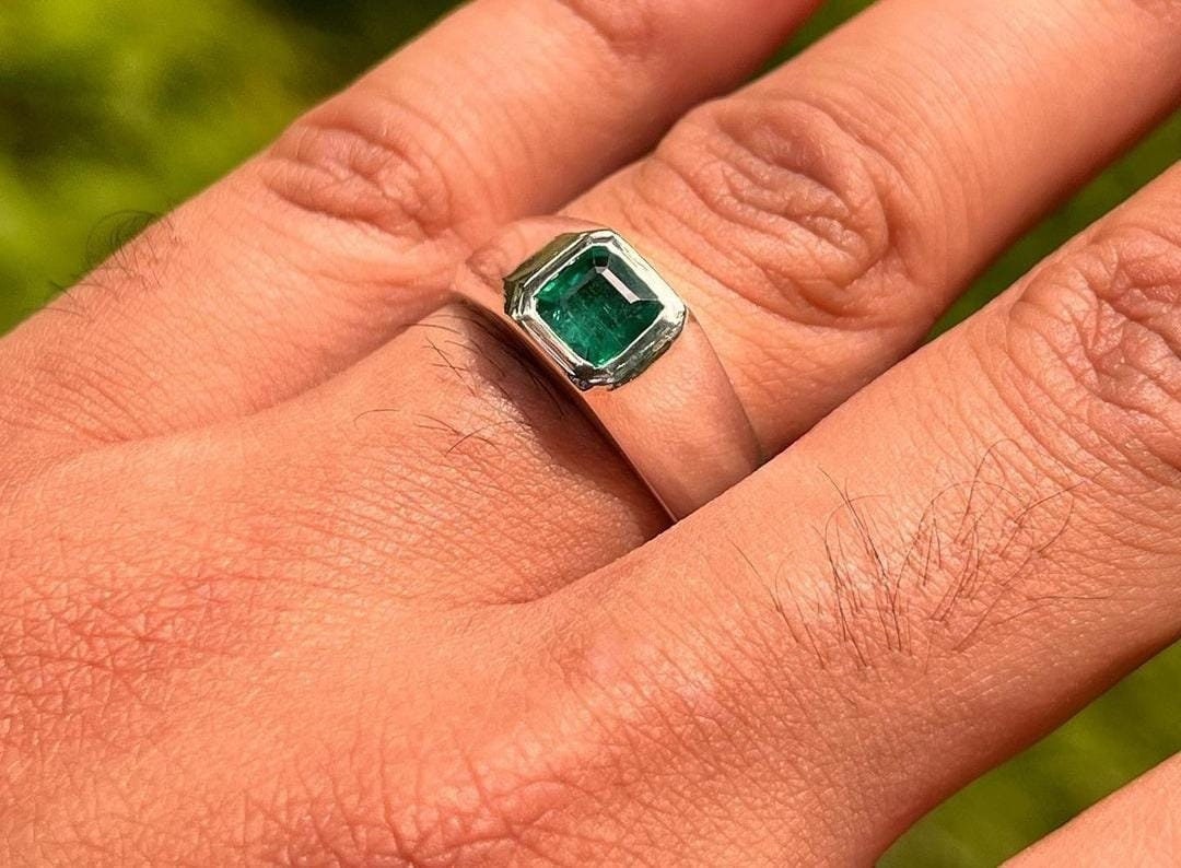 Natural Vivid Green Emerald Mens Ring Sterling Silver 925 Ring - Etsy