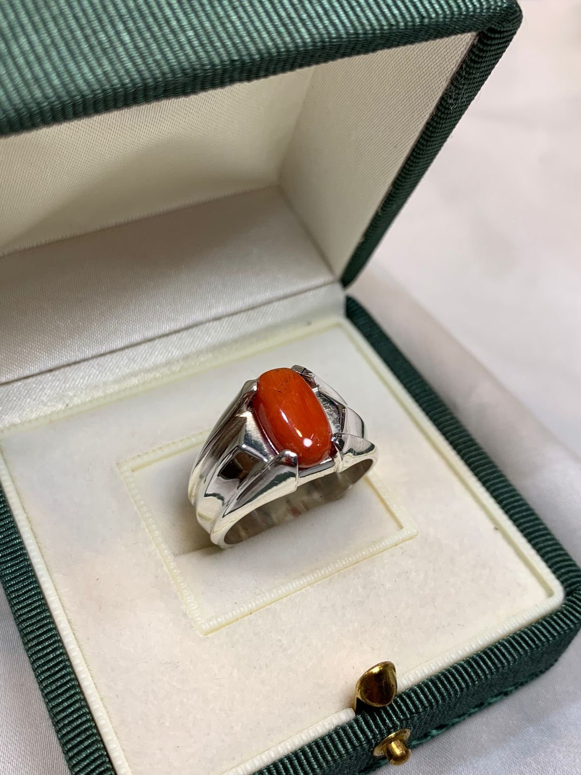 Natural Mens Red Coral Ring Sterling Silver 925 Handmade Ring High ...