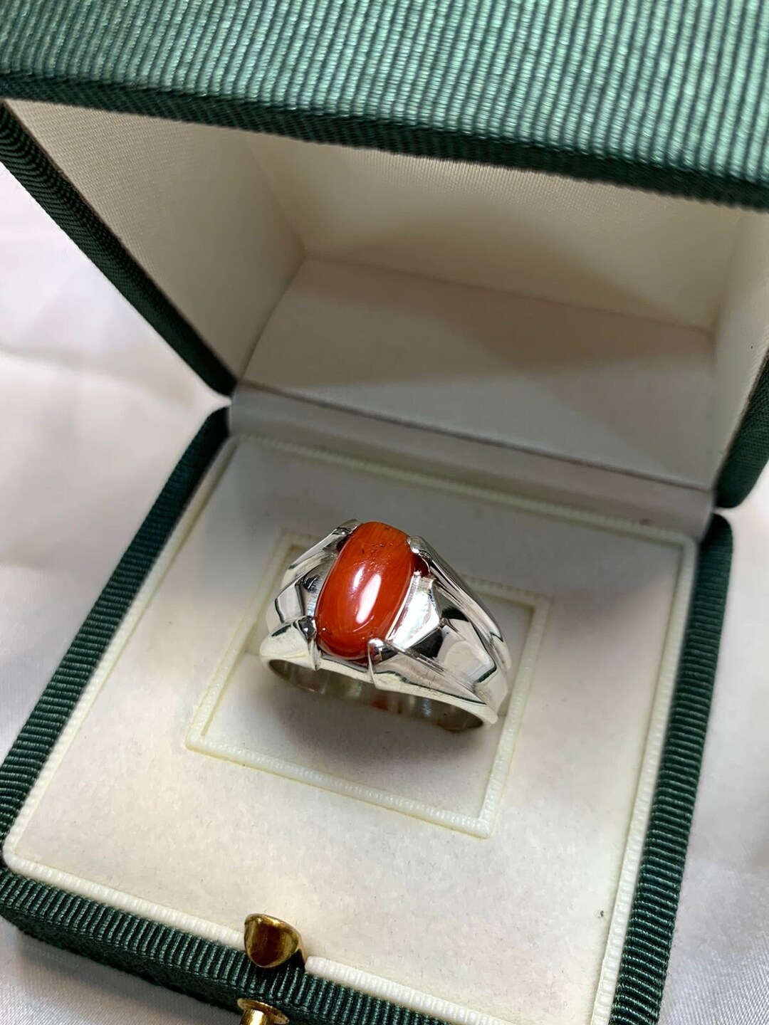 Natural Mens Red Coral Ring Sterling Silver 925 Handmade Ring High ...