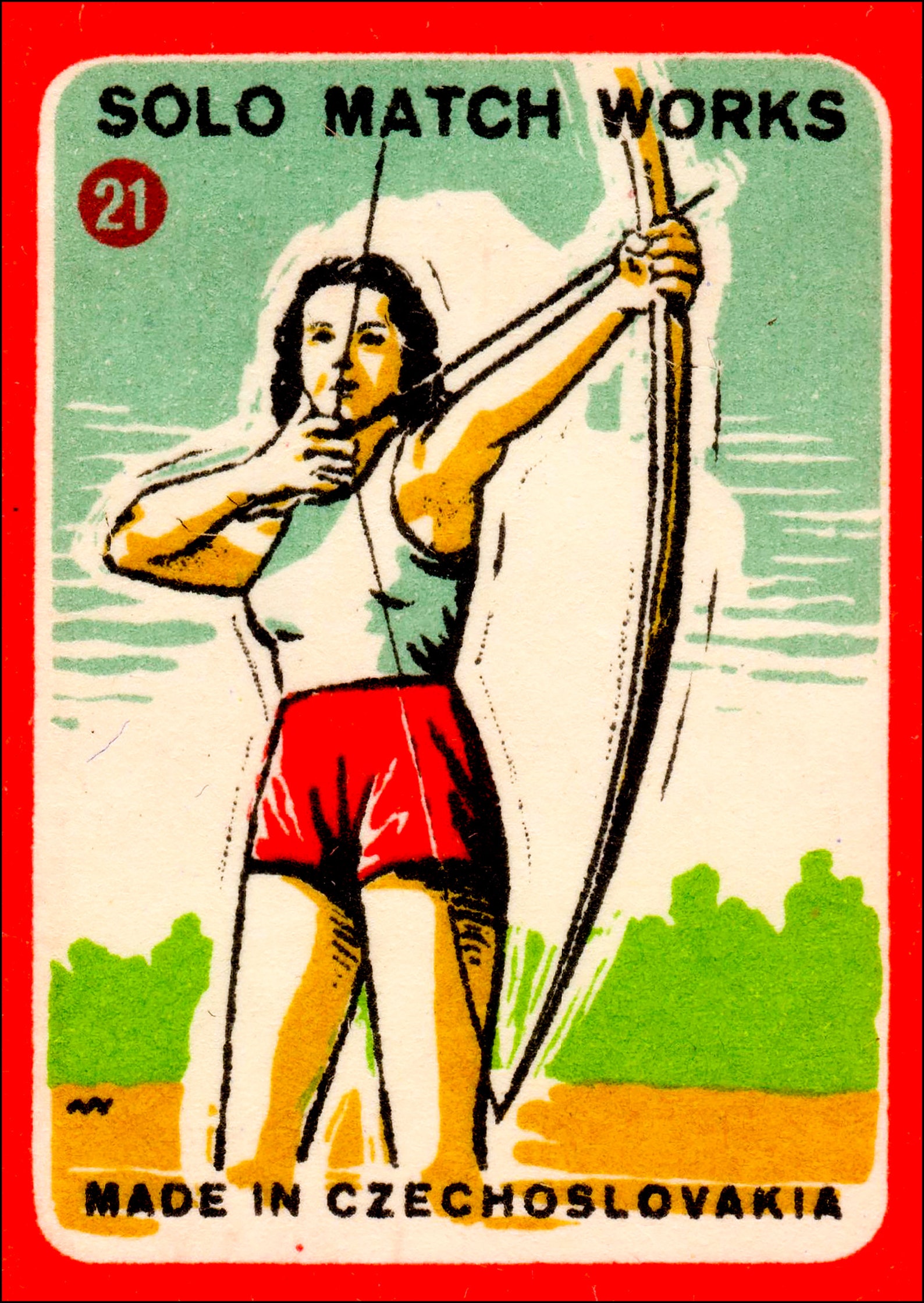 Matchbox Label Design - Woman Archer, Archery Solo Match Works ...