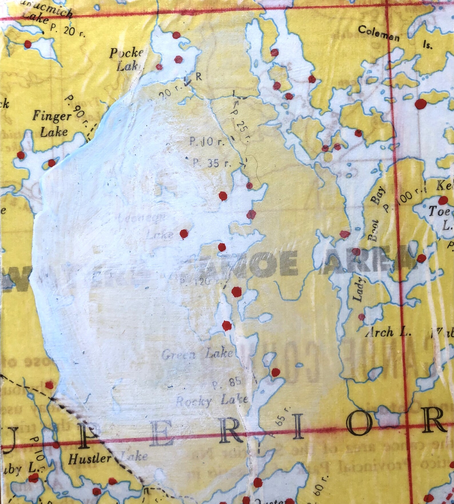 Map Collage With R, 8" X 8" Upcycled Mixed Media Collage on Cradled ...